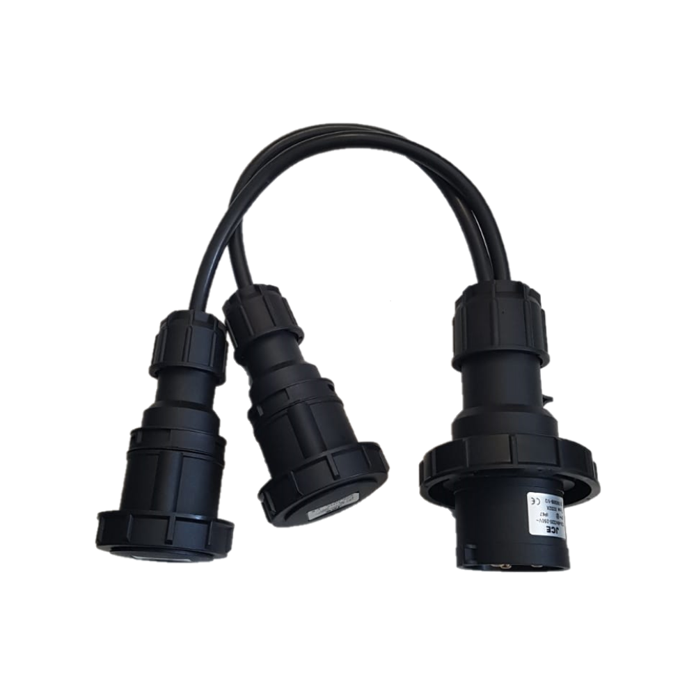 32A Plug – 2x16A Sockets Black 1.5mm H07 IP67 Splitter