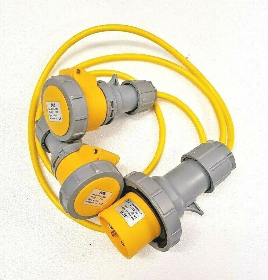 32A Plug- 2x16A Sockets 1.5mm Yellow 110V IP67 Splitter
