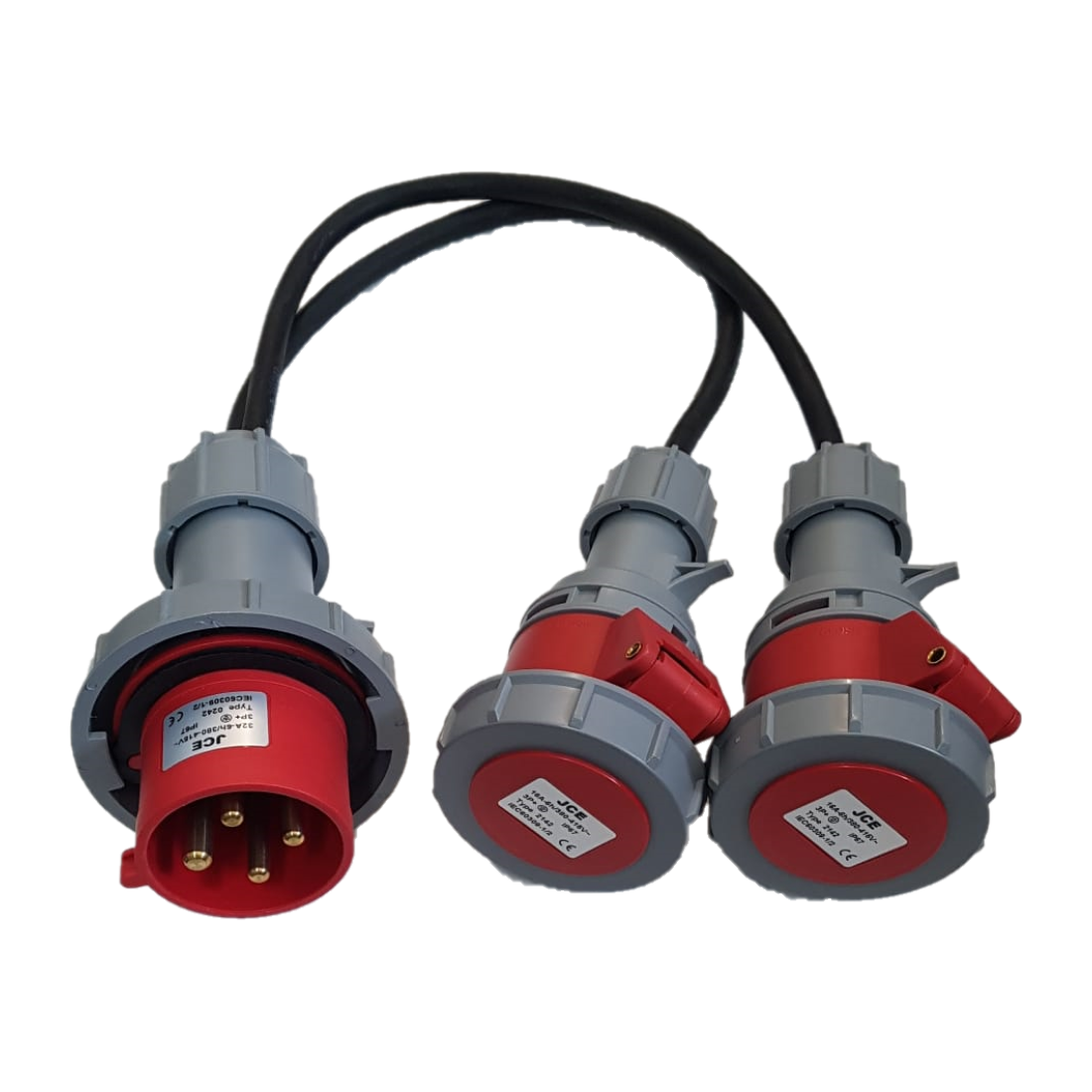 32A Plug – 2 x 16A Sockets 4Pin 415V 1.5mm H07RNF IP67 Splitter